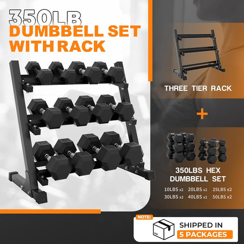 Rubber Hex Dumbbell Set Racks Weightlifting Beginner Easy Grip - GMWD