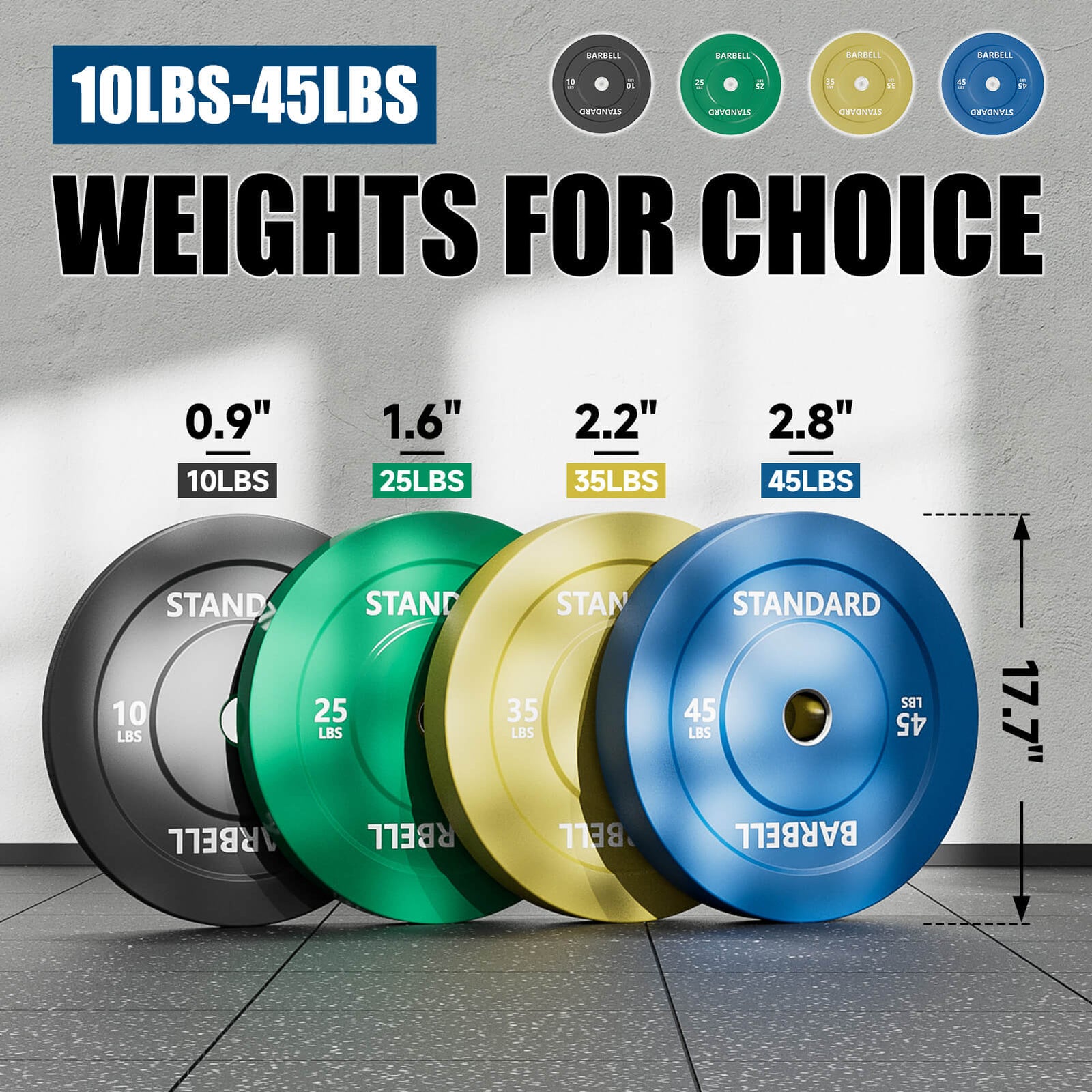 GMWD 230LB Color Bumper Plates Combo, Home Gym Rubber Weight Plates