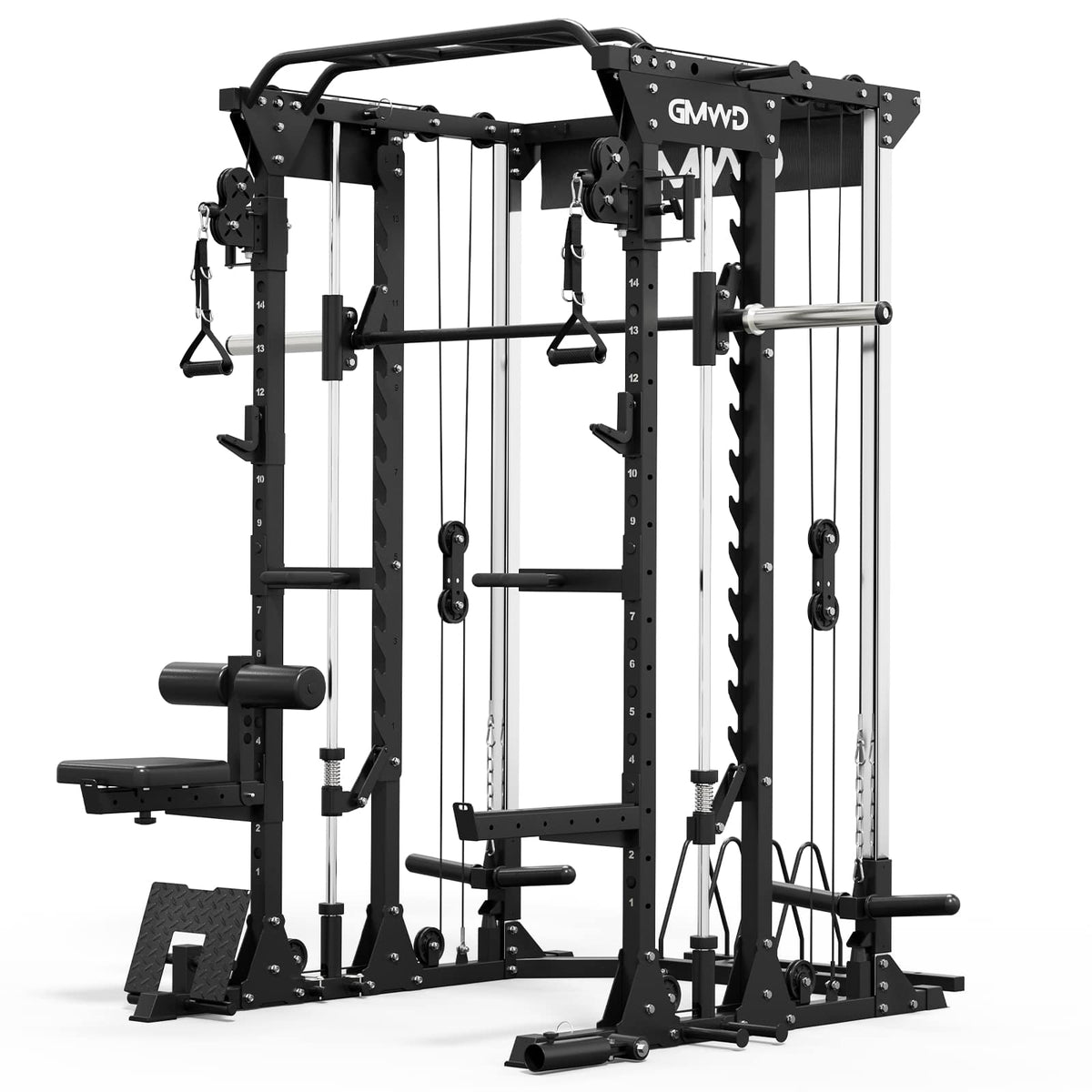 GMWD All-In-One Smith Machine with Functional Trainer, 1:1 Ratio Pulley ...