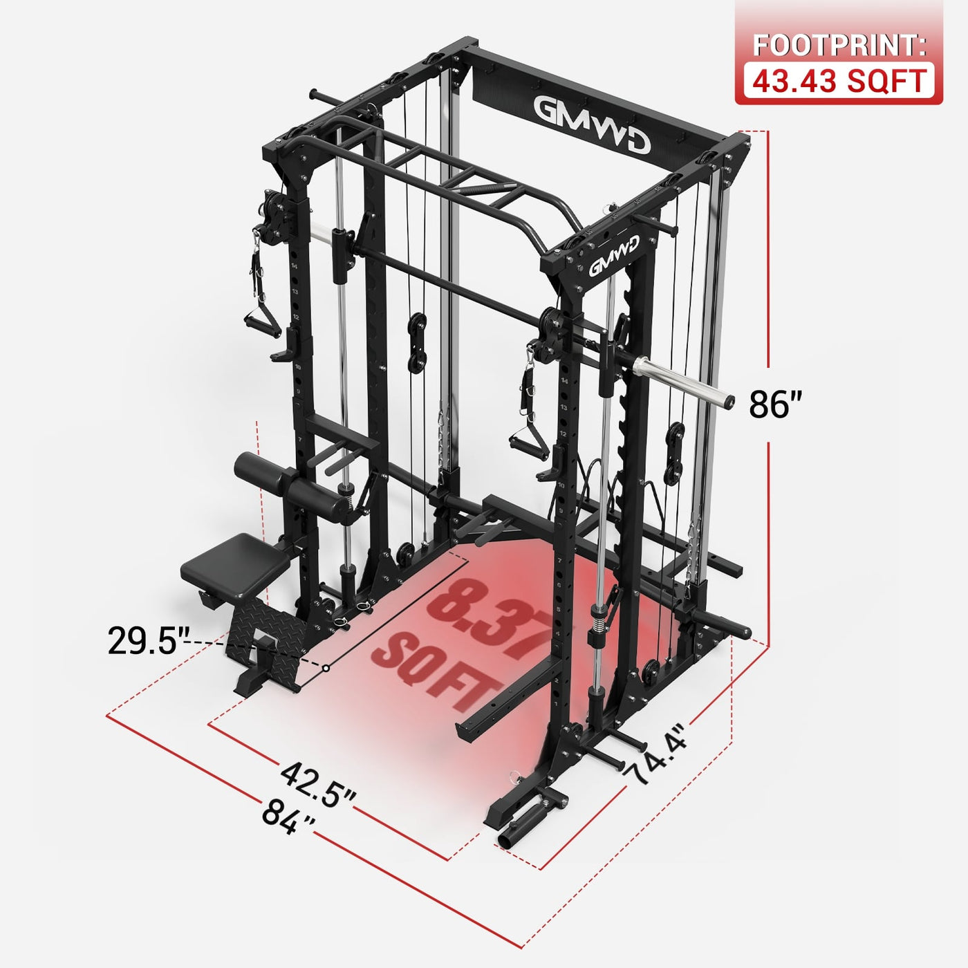 GMWD All-In-One Smith Machine with Functional Trainer, 1:1 Ratio Pulley ...