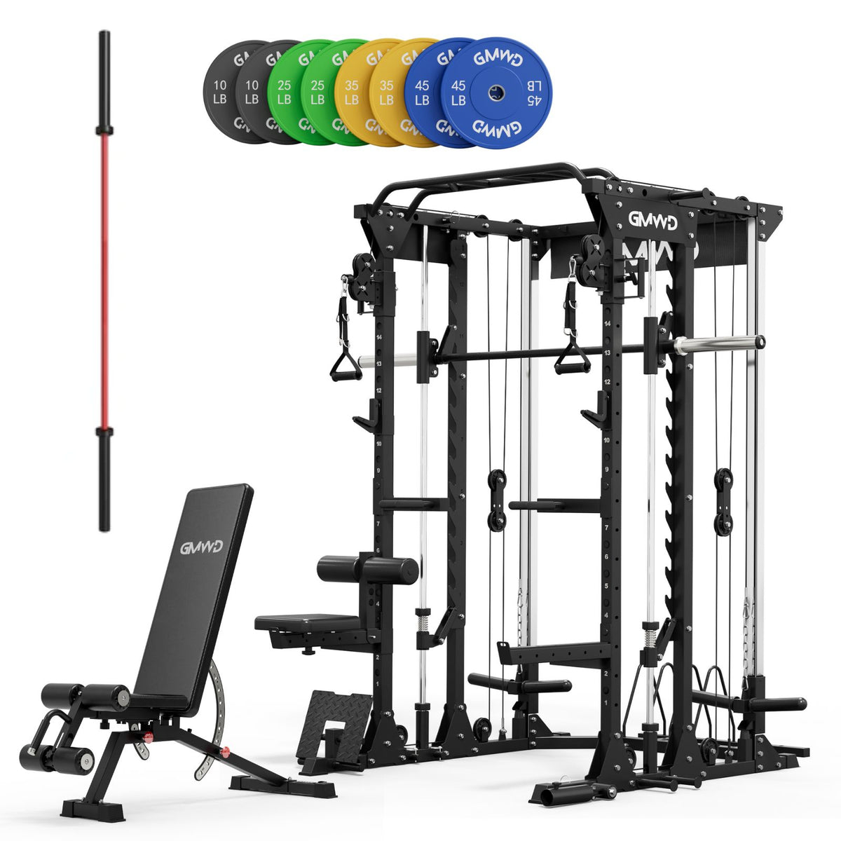 GMWD All-In-One Smith Machine with Functional Trainer, 1:1 Ratio Pulley ...